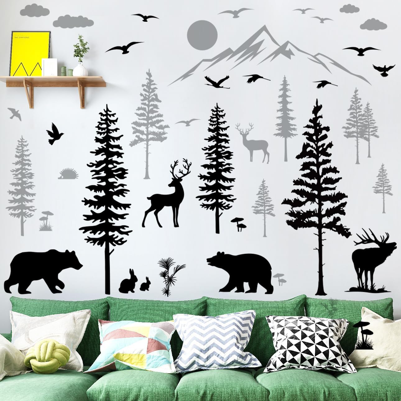 Amazon.com: 5 Sheets of 12x36inch Large Black and Grey Pine Tree Wall ...