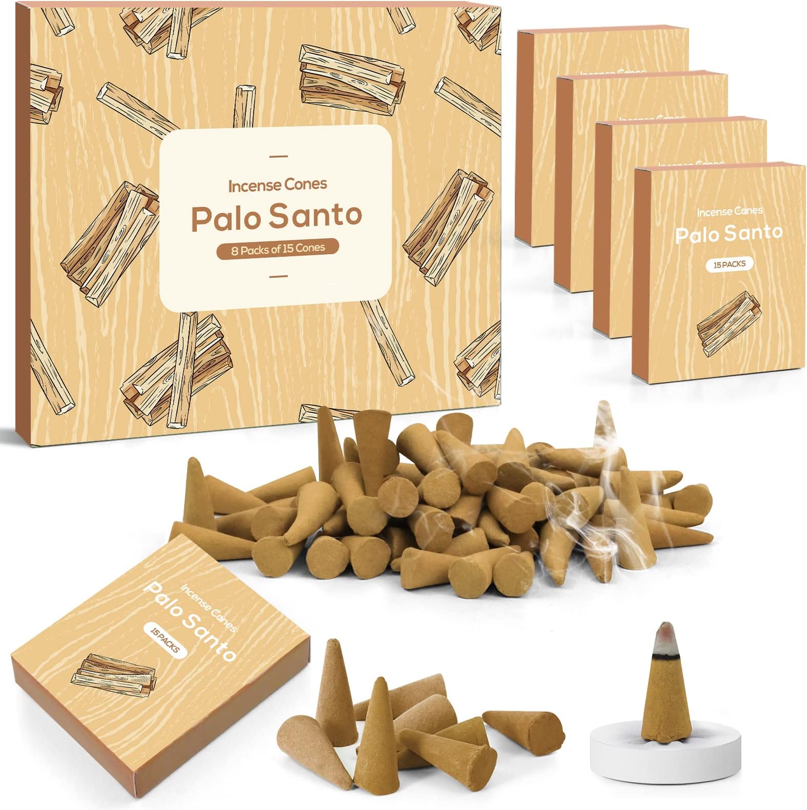 Coni di Incenso Palo Santo 120 Coni - Set di 8 Scatole di 15 Coni ...
