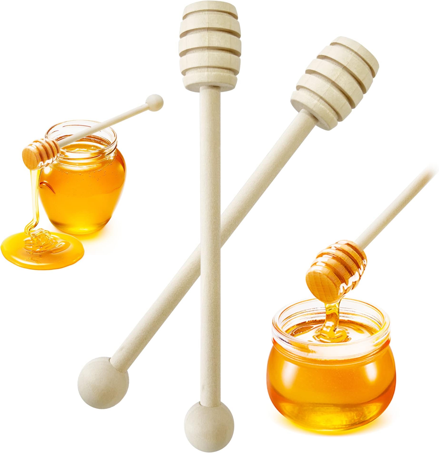 2pcs Wooden Honey Drizzler Dippers Mixing Stirrer Honey Dipper Sticks ...