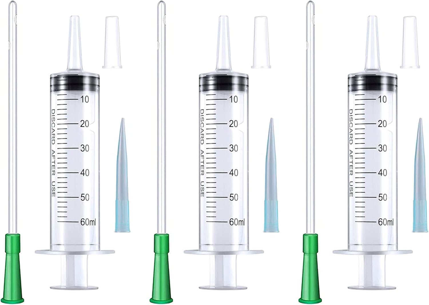 50ml syringe X 3PCS And 30CM catheter 2pcs, 4 plastic extension tips ...