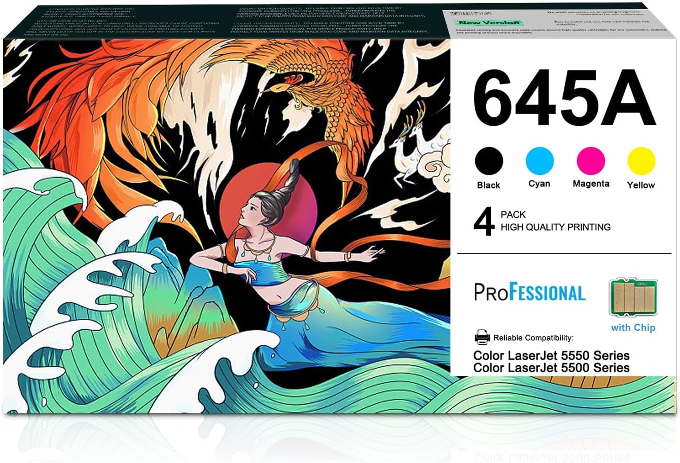 Amazon.com: 645A Black, Cyan, Yellow, Magenta Toner Cartridge Set 4 ...