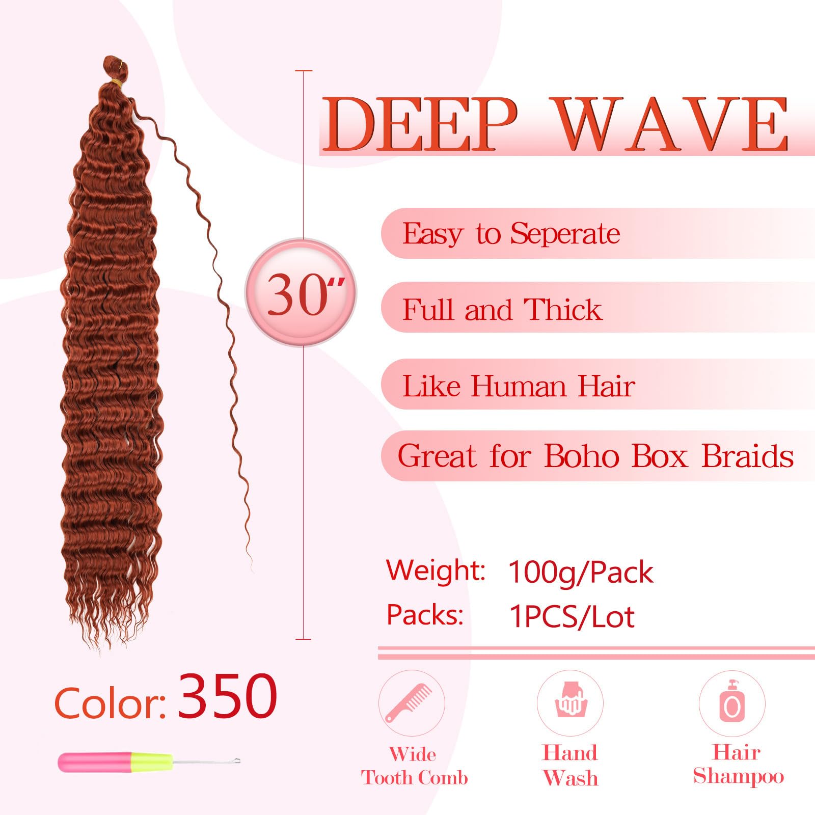 Snapklik.com : Ocean Wave Crochet Hair 30 Inch 1 Pack Long Ginger Deep ...