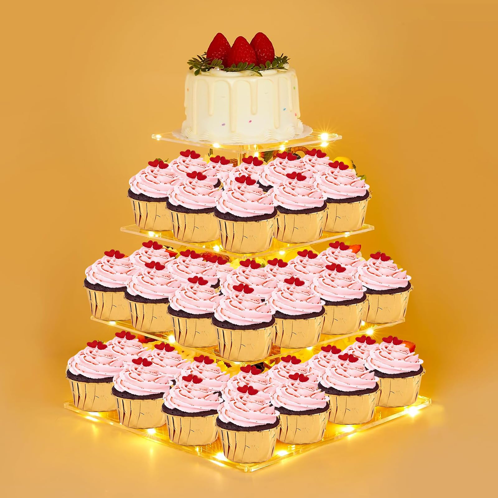 Funvalley Surperfect 4 Tier Cupcake Stand Acrylic Square Cupcake Tower ...