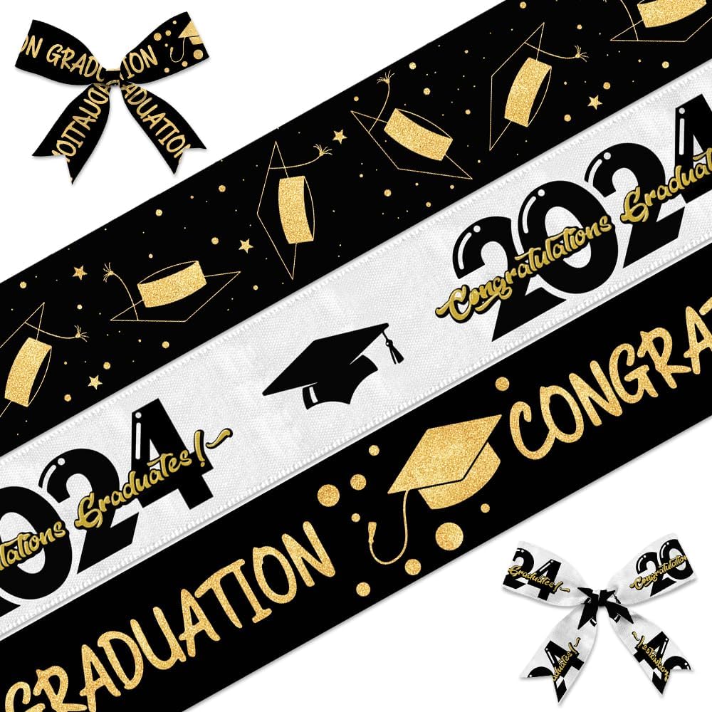 Amazon.com: LANGFON 3 Pieces Graduation Ribbons 5 Yards, Congrat Words ...