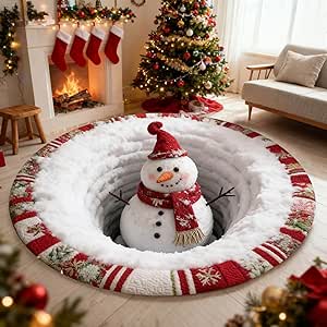 Amazon.com: 3D Christmas Rug, Santa Optical Illusion Rugs, Round Swirl ...