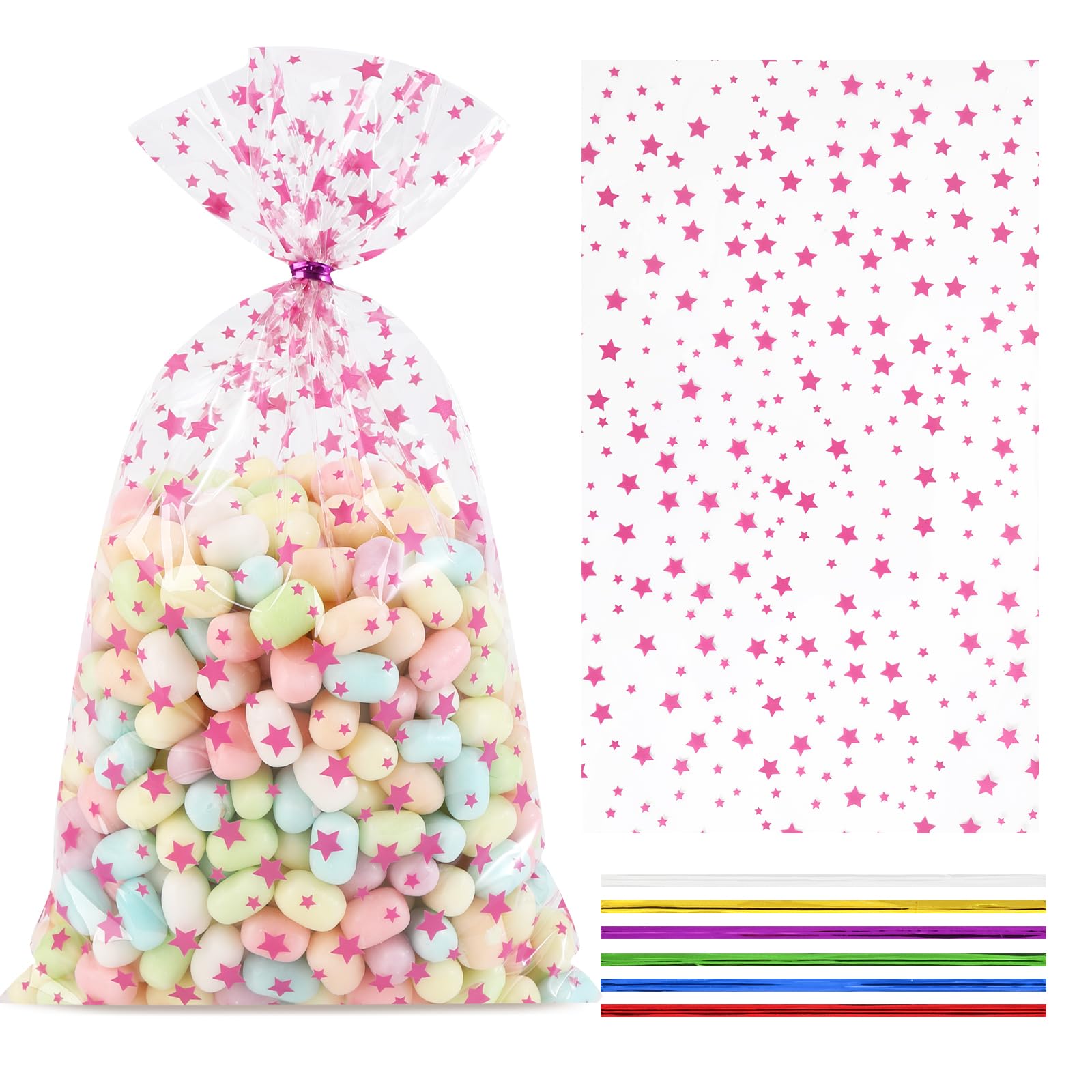 Amazon.com: COQOFA 100 Pcs Pink Star 7"X12" Gift Wrap Cello Cellophane ...