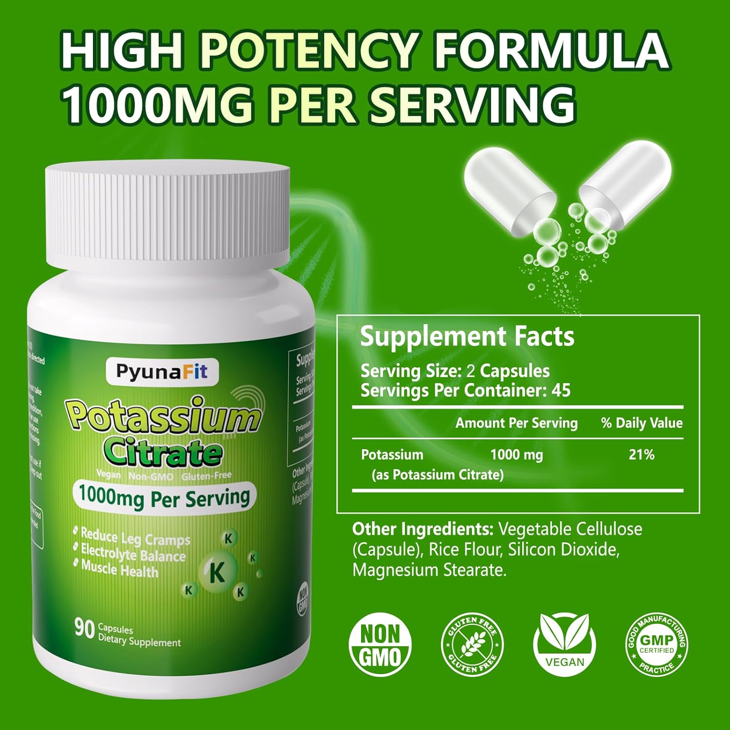 Suplemento de Potássio 1000mg – Citrato de Potássio Alto para Cãibras ...