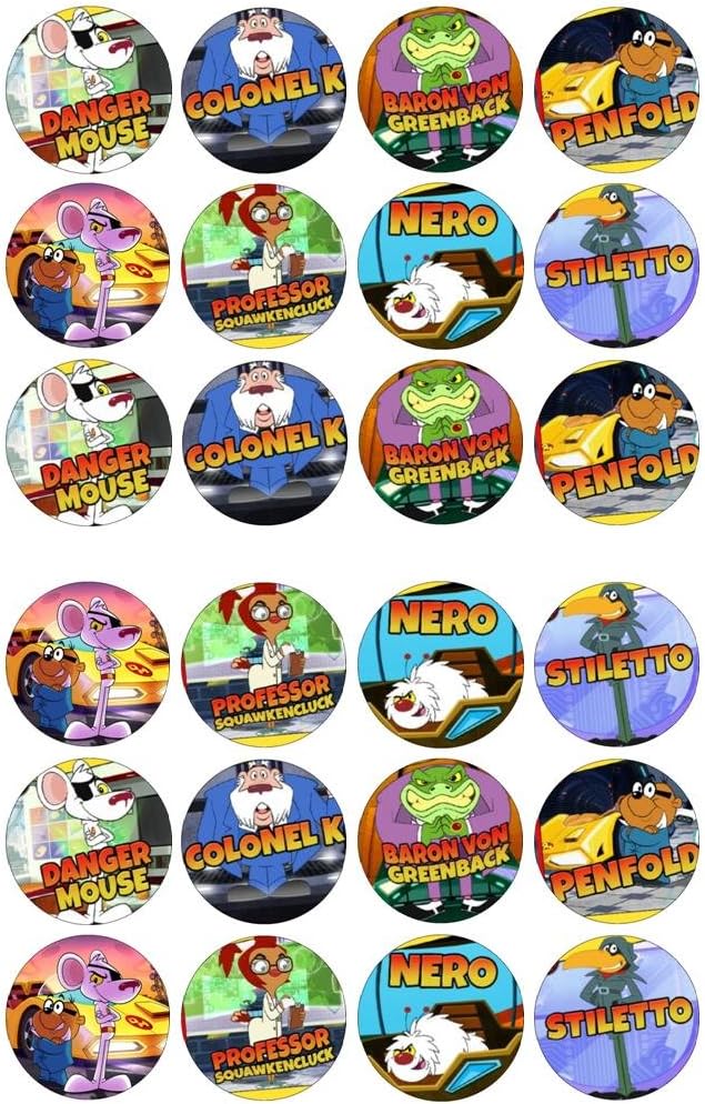 Danger Mouse 24 Fairy Cake Toppers on Icing, Wafer Paper or Card (Wafer ...