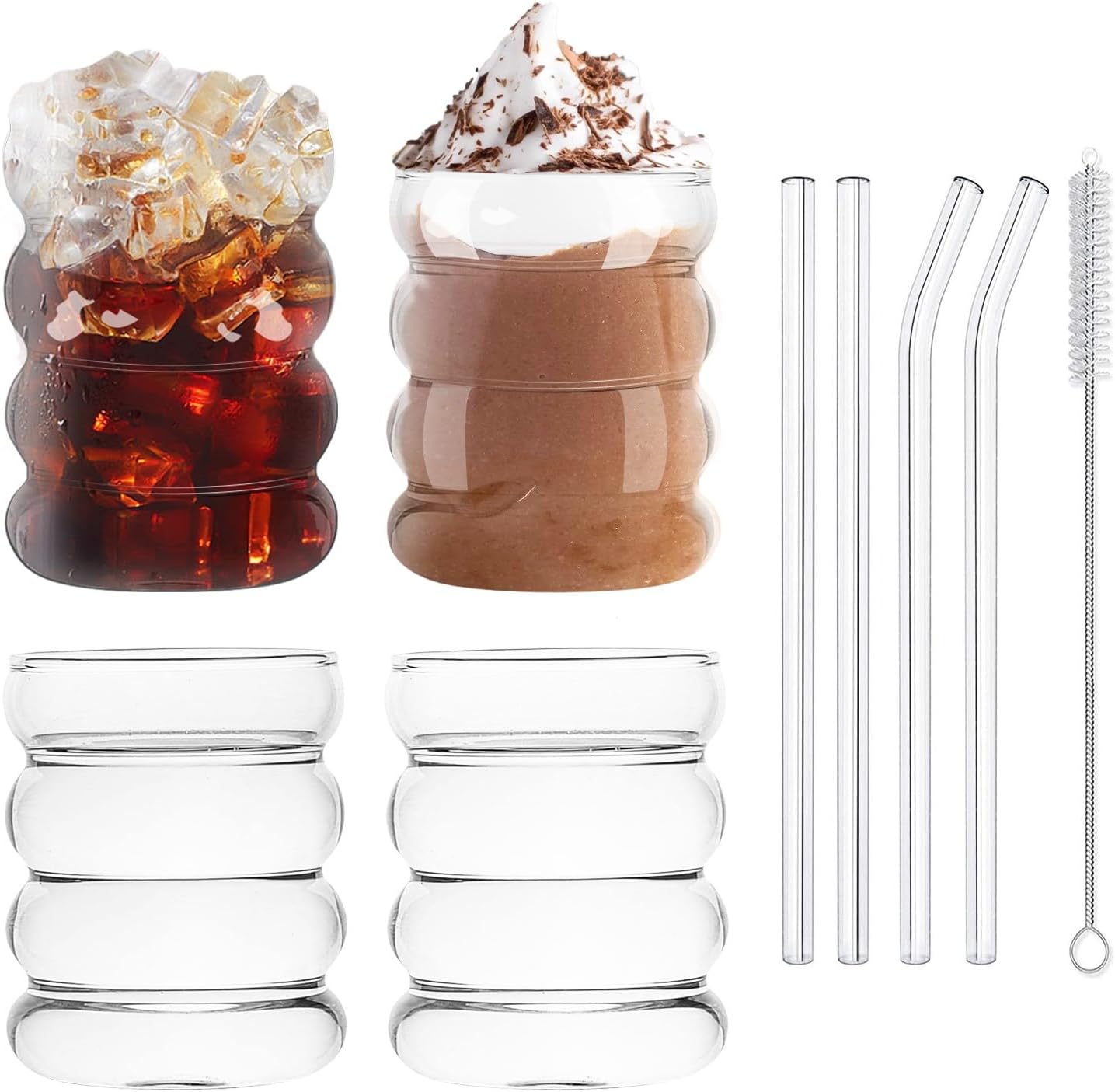 Hanunalir 2 Pcs Drinking Glasses, Clear Glass Cup, Wave Shape Creative ...