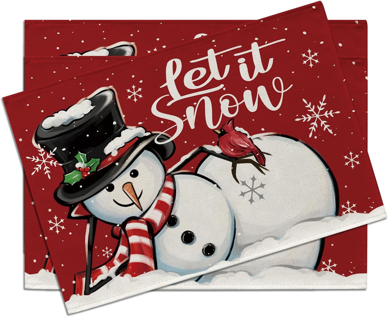 Amazon.com: Croar Red Christmas Snowman Placemats Set of 4, Xmas Let It ...