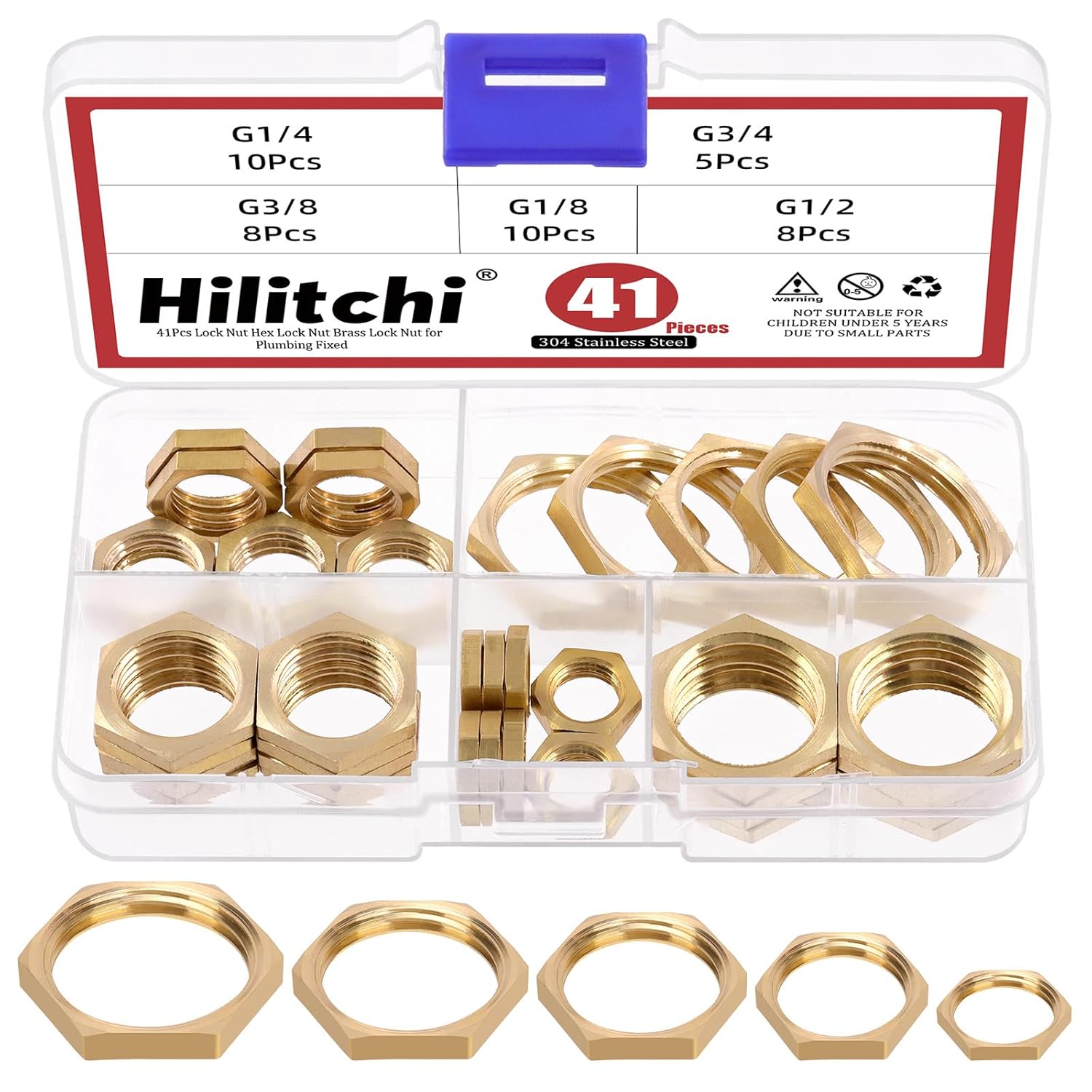 Hilitchi 41Pcs Lock Nut G1/4 G1/8 G3/8 G1/2 G3/4 Hex Brass Female Lock ...