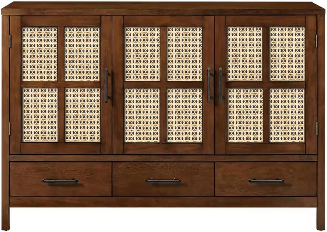 SHREE NATURAL® Solid Sheesham Wood Cane Sideboard with 3 Drawers and 3 ...