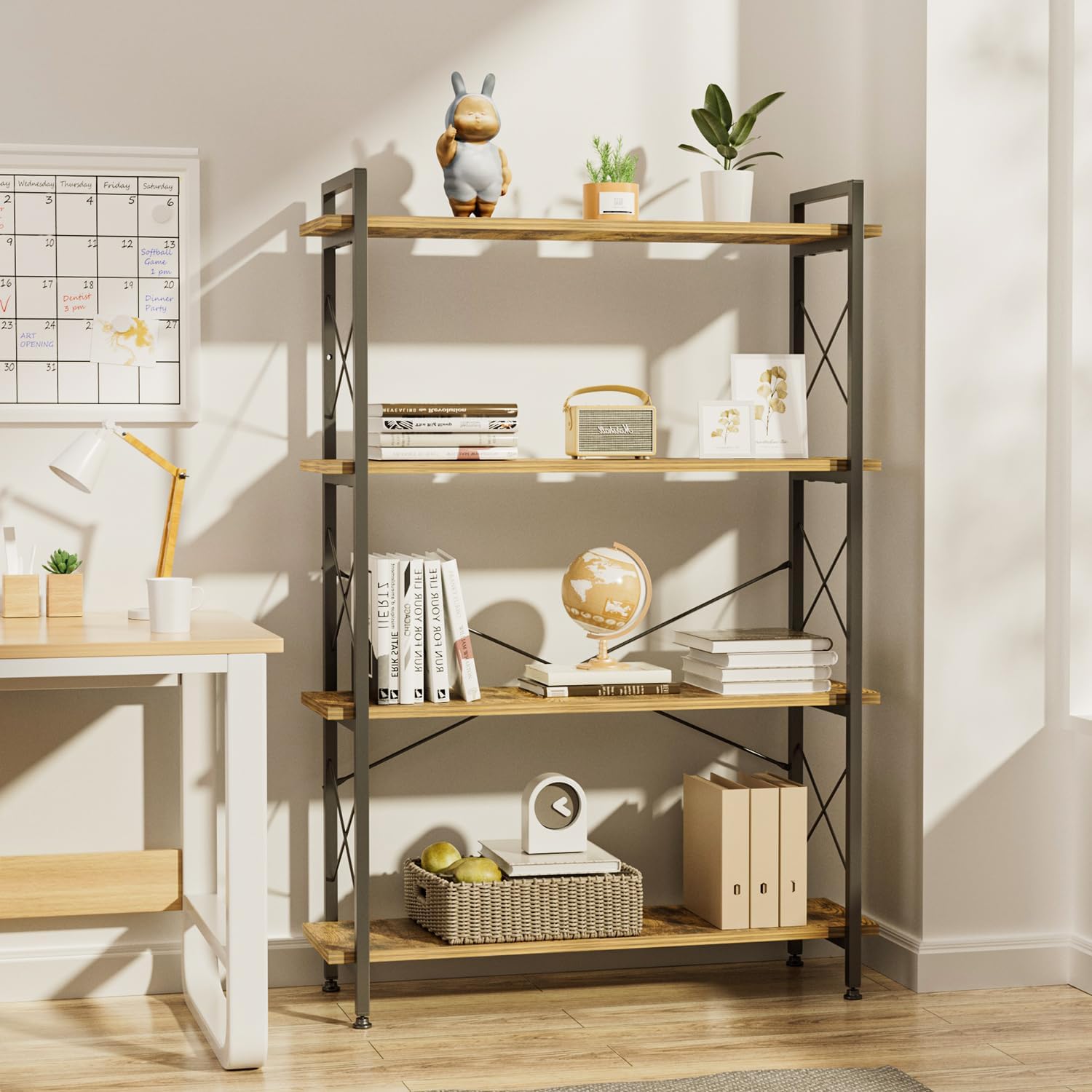 Amazon.com: JUNHEDAMAI 4 Tier Tall Bookshelf, Industrial Wood Metal ...