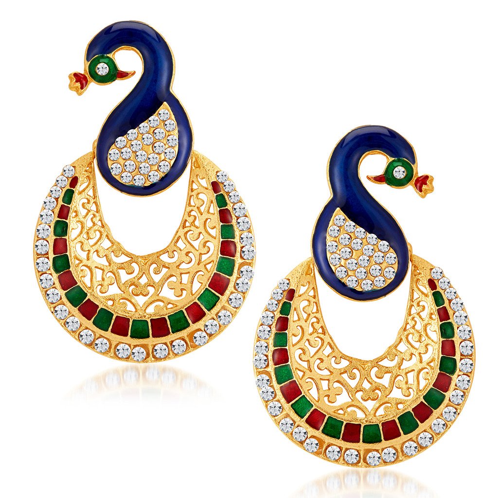 Sukkhi Glamorous Peacock Gold Plated Australian Diamond Earrings for ...