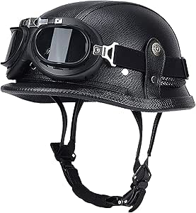 Retro Jet Motorcycle Half Helmet Bowl with Vintage Goggles Lightweight ...