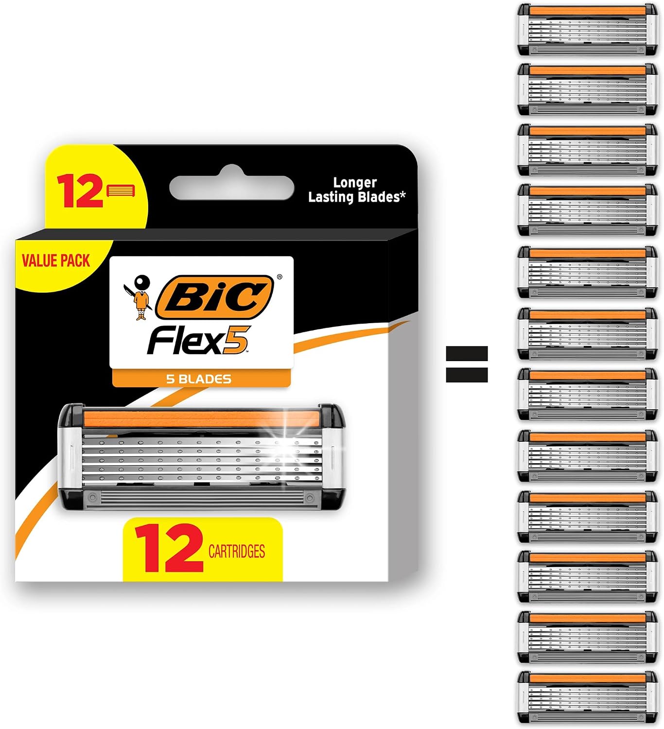 Flex 5 Refillable Refill Razor Cartridges for Men, Long-Blade Razors ...