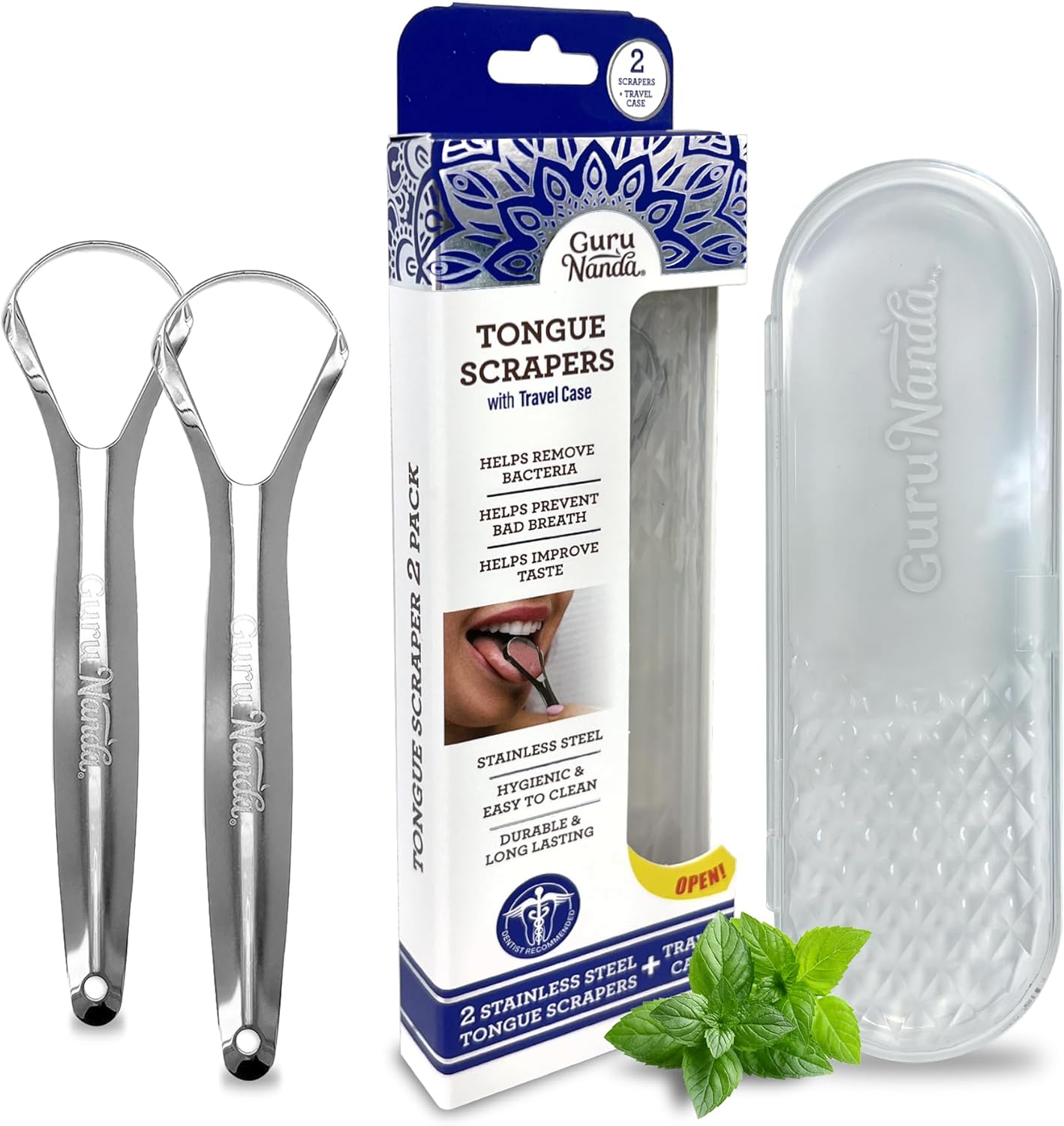 GuruNanda Stainless Steel Tongue Scraper - Helps with Bad Breath ...