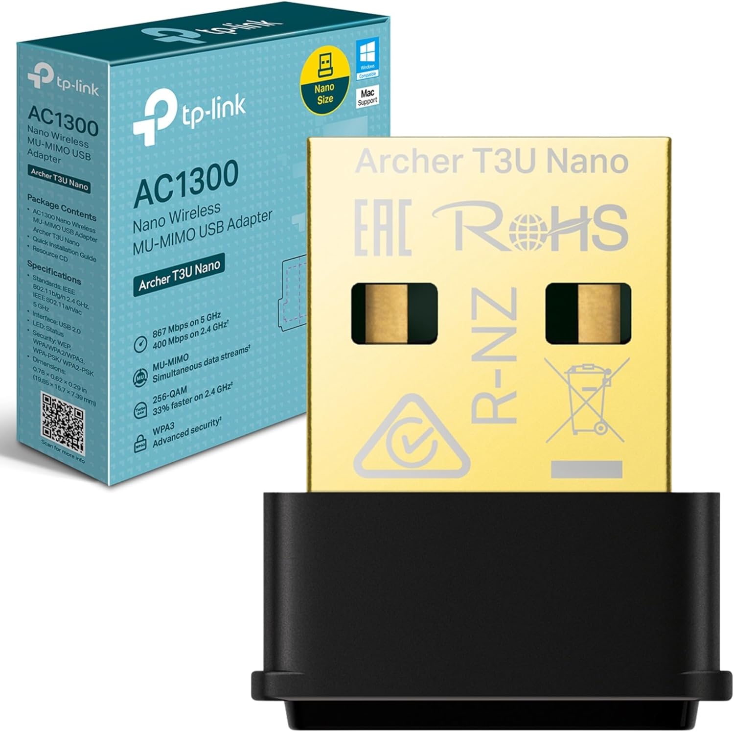 TP-Link AC1300 Nano Wireless MU-MIMO USB 2.0 Adapter, Dual-Band ...