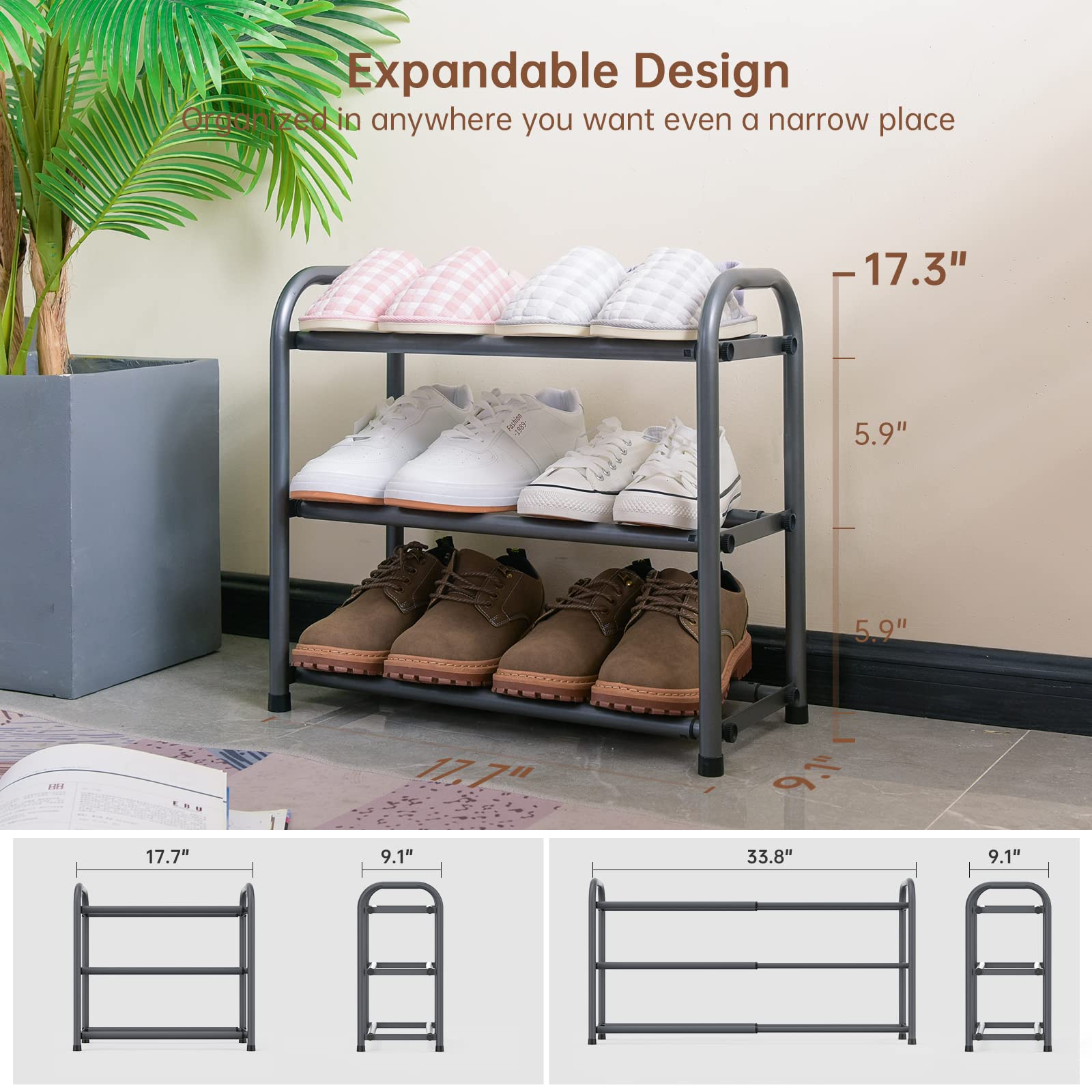 Snapklik.com : 3-Tier Expandable Shoe Rack,Adjustable Shoe Shelf ...