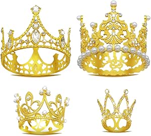 Amazon.com: YOUlDIANZI 4 PCS Crown Cake Topper, Mini Crystal Pearl ...