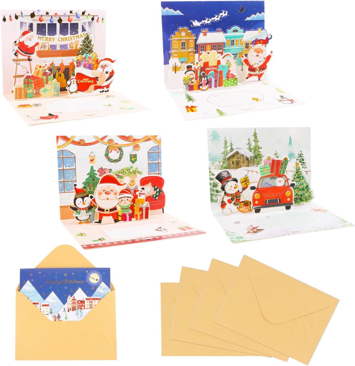 Amazon.com: LOKIPA 3D Pop Up Christmas Cards, 4PCS Christmas Greeting Cards with Envelopes for ...