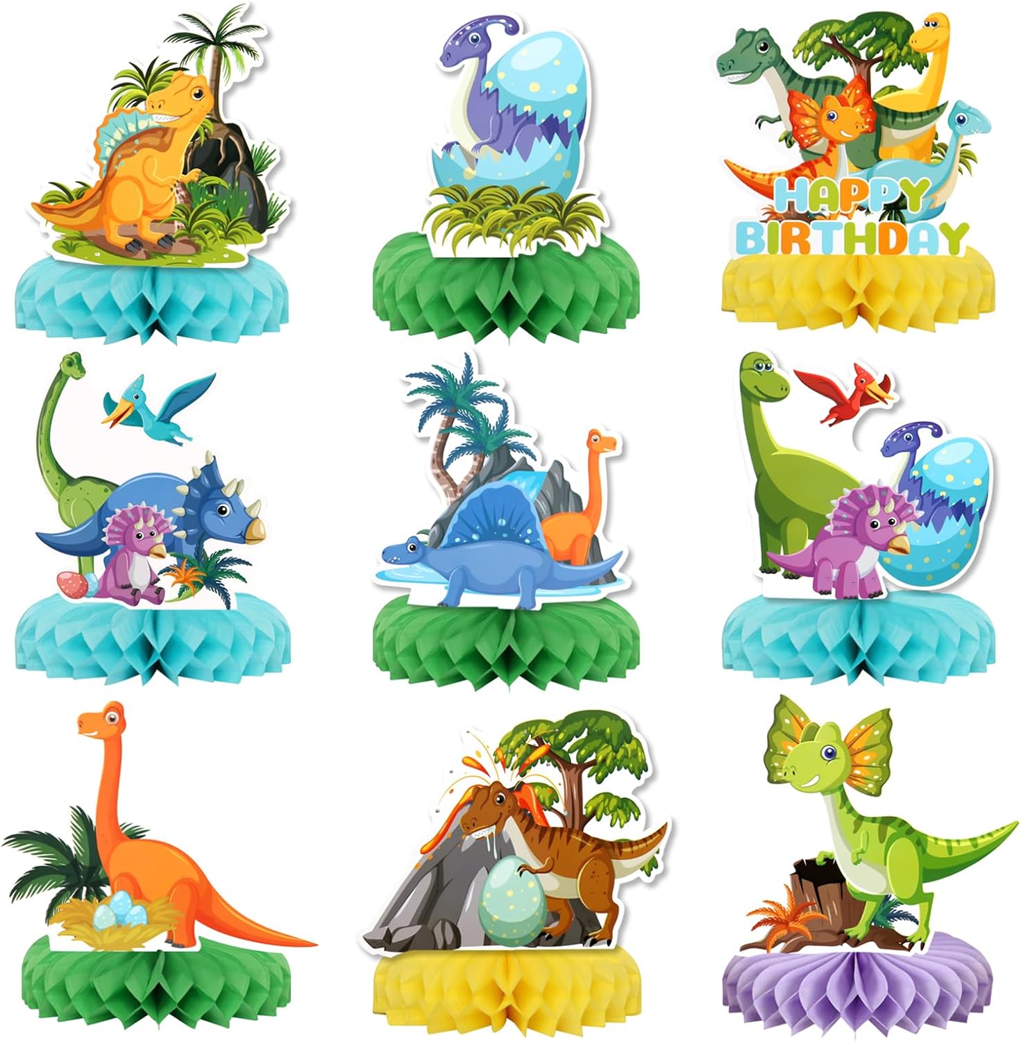 Amazon.com: Dinosaur Honeycomb Centerpieces, KSKSPE 9Pcs Dinosaur Party ...