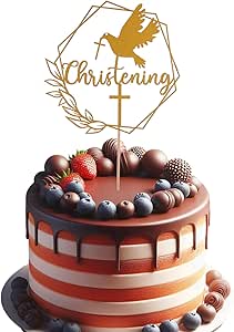 Amazon.com: LewkHip Gold Glitter Christening Cake Topper - Pigeon Cross ...