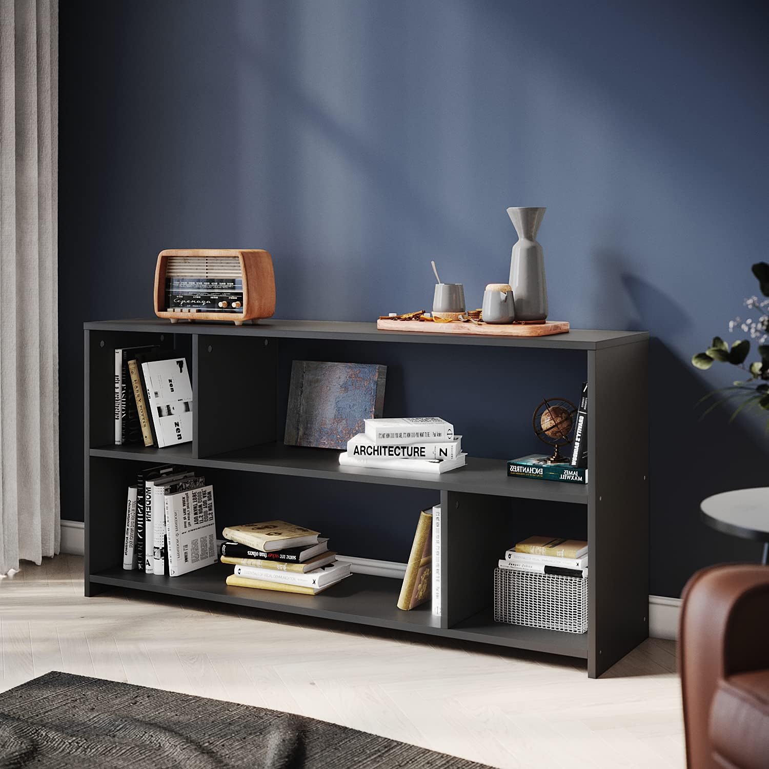 Natulvd Small Bookshelf for Small Space, 2 Tier Wide Bookcase Bedside ...