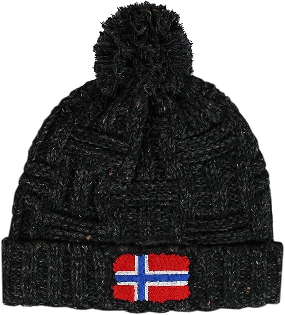 TeddyTs Men's Norway Flag Marl Chunky Knit Thermal Winter Bobble Hat ...