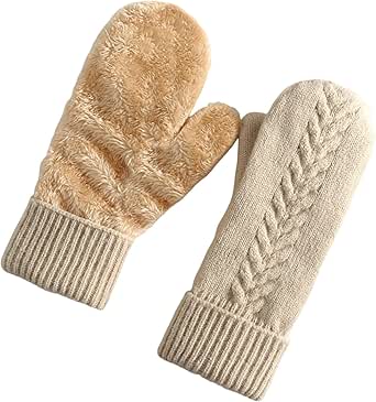Winter Warm Mittens for Women Thick Cable Knitted Gloves with Soft ...