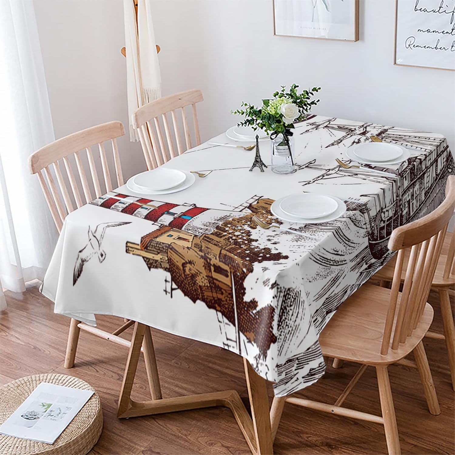 Amazon.com: AmbeHome Waterproof Tablecloth for Kitchen, Nautical Ship ...