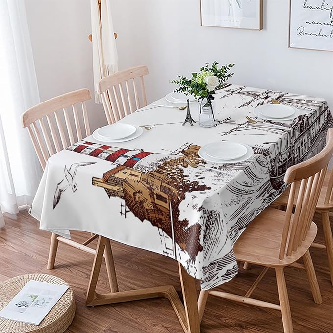 Amazon.com: AmbeHome Waterproof Tablecloth for Kitchen, Nautical Ship ...