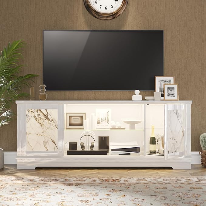 Amazon.com: AMERLIFE 63" Natural Marble TV Stand, Modern High Gloss ...