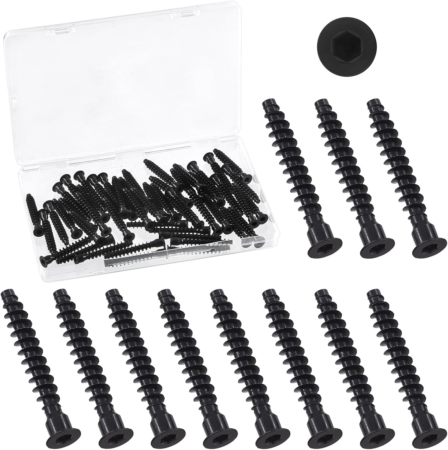 Swpeet 50Pcs M7 x 50mm Black Zinc Plated Carbon Steel Confirmat Screws ...