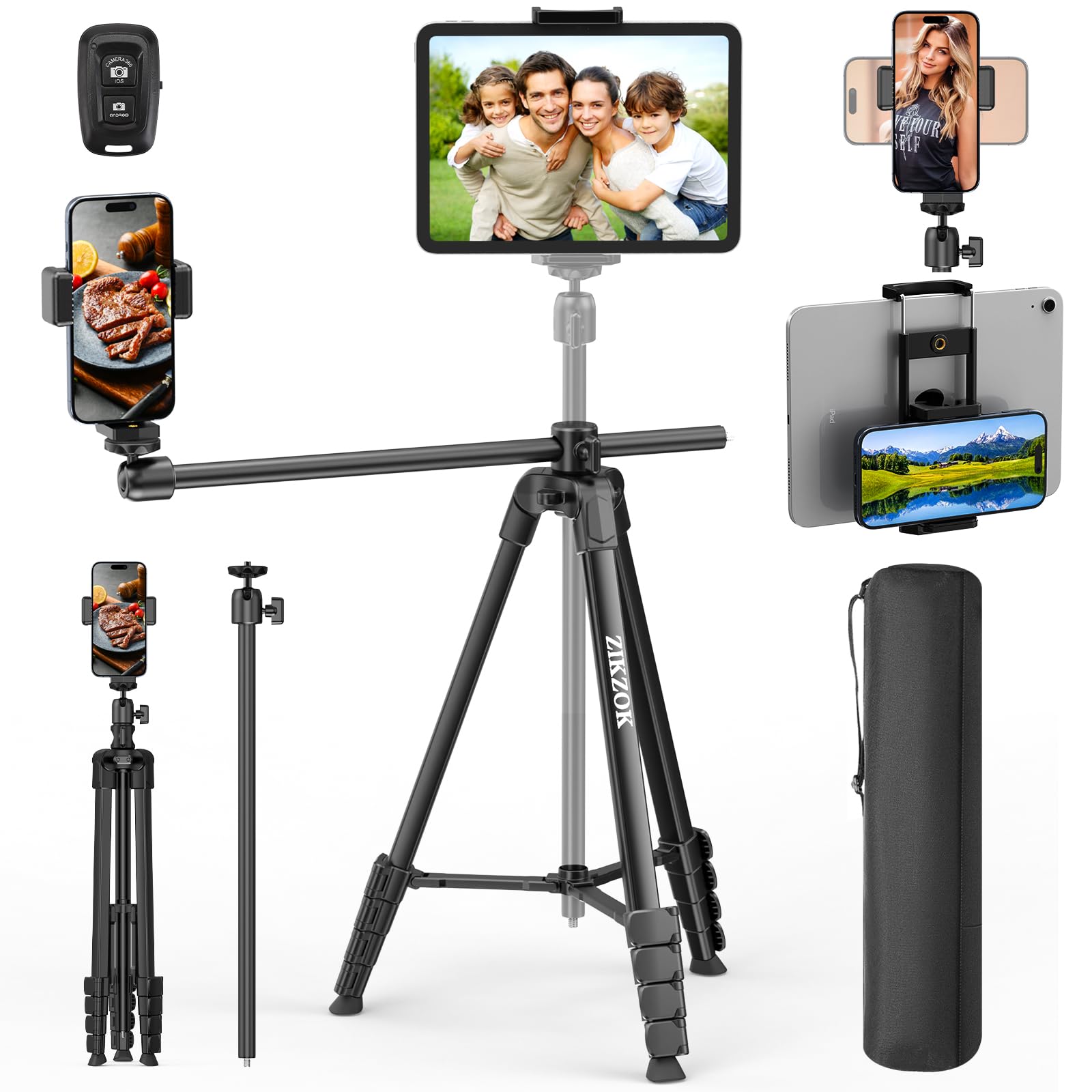 Amazon.com: 70" Phone Tripod & Selfie Stick, Horizontal Overhead Tripod ...