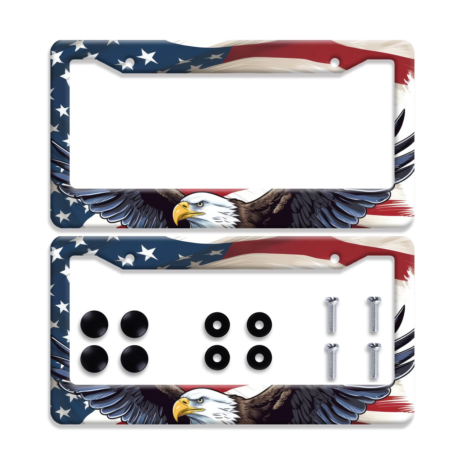 Amazon.com: 2Pcs American Flag Eagle License Plate Frame Patriotic ...