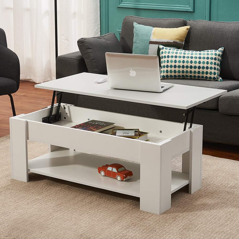 Panana Lift Up Top Coffee Table with Hidden Compartment and Shelf Wood ...