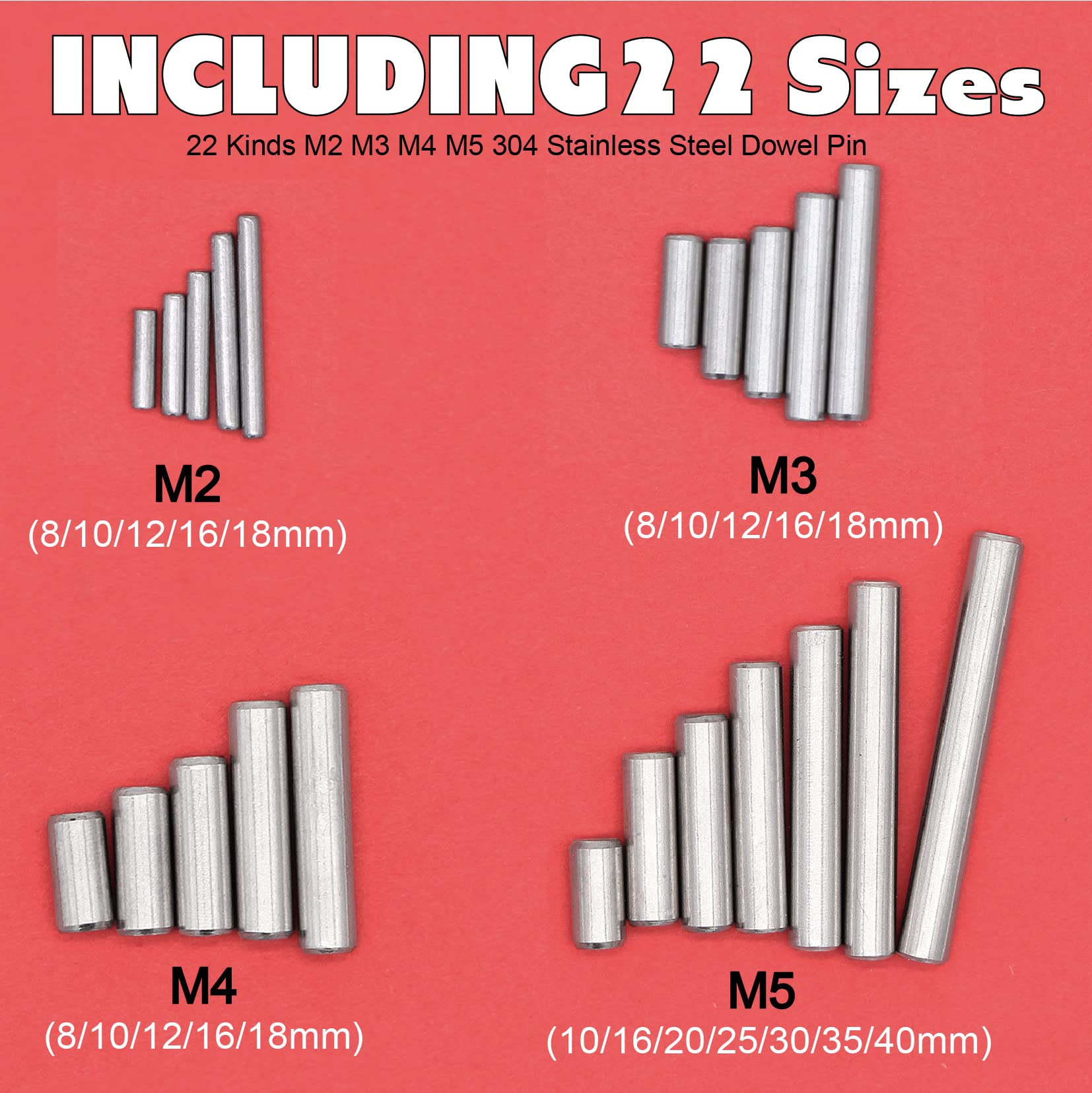 Snapklik.com : 220 Pieces Dowel Pin 304 Stainless Steel Cylindrical ...