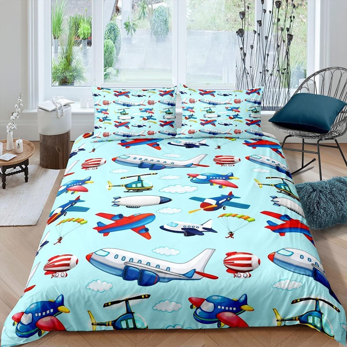 Kids Aircraft Duvet Cover Boys Cartoon Airplane Print Comforter Cover ...