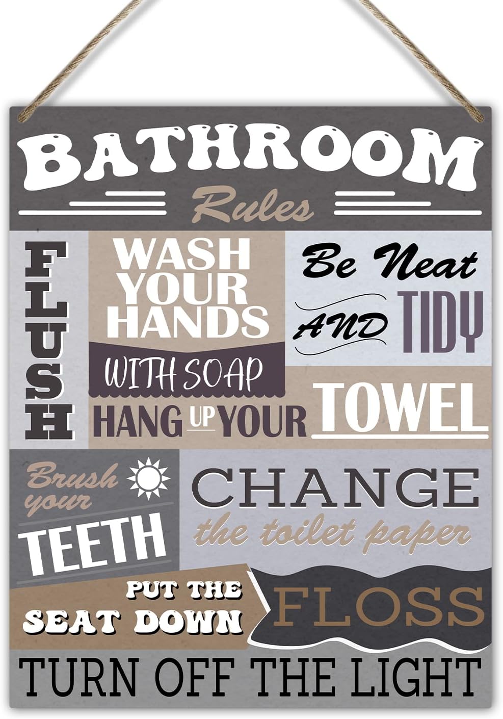 Amazon.com: Bathroom Sign, Bathroom Rules Wood Wall Hanging Sign ...