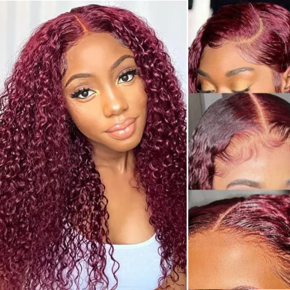 Amazon.com : Sunber Burgundy 99J Lace Front Human Hair Wigs 4x1 T Part ...