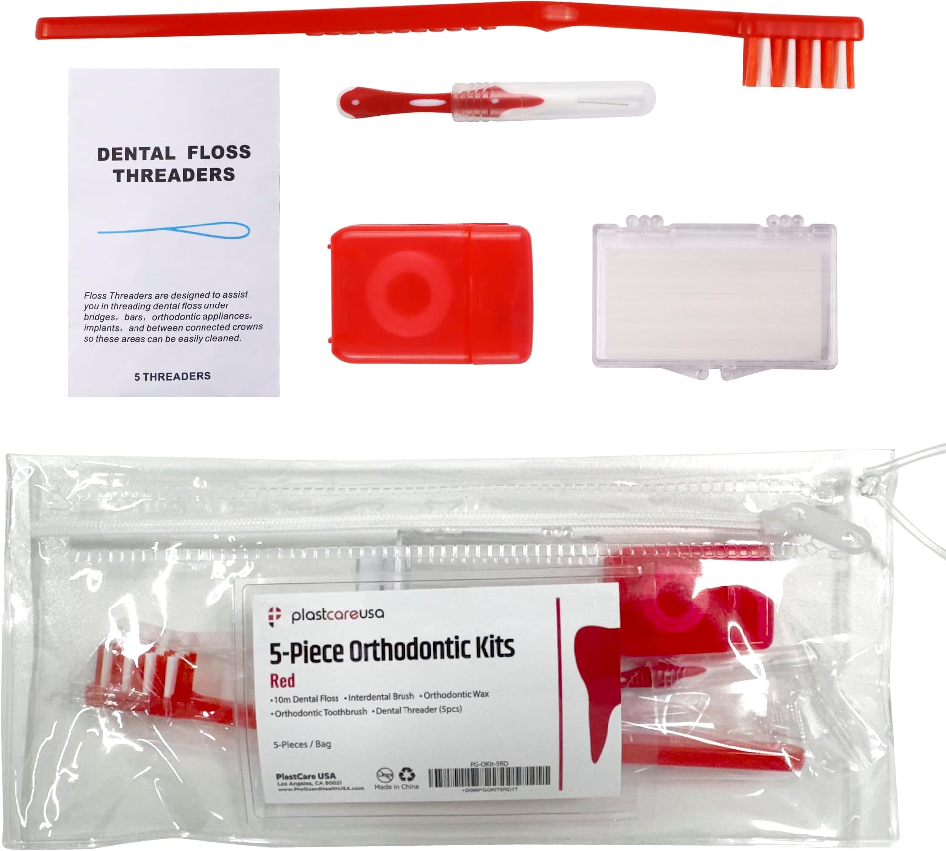 Amazon.com : Red Orthodontic 5 Piece Braces Care Kit - Complete Dental ...