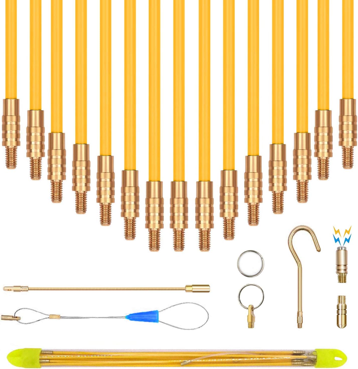 50' Fiberglass Electrical Connectable Fish Tape Pull Kit Cable Rods ...