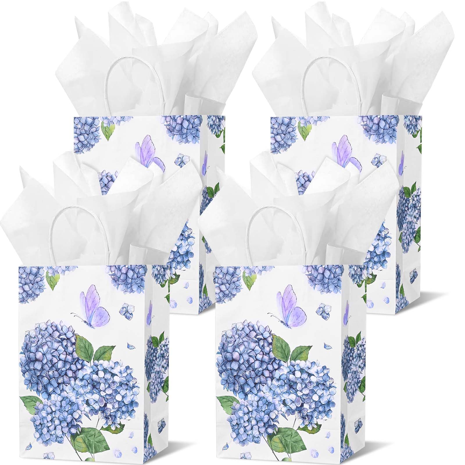 Amazon.com: 24Pcs Blue Floral Gift Bags with White Tissue Paper ...