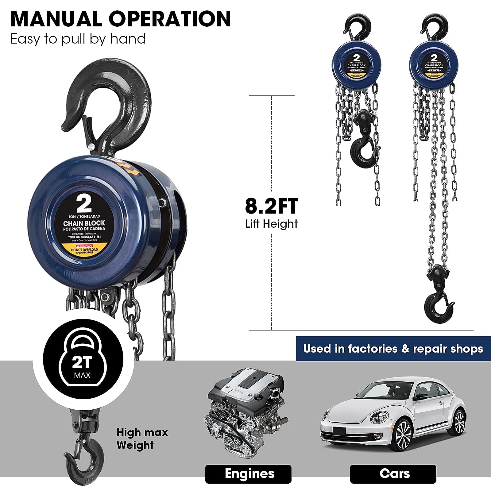 Snapklik.com : TCE ATR9020U-1 Torin Manual Hand Lift Steel Chain Block ...