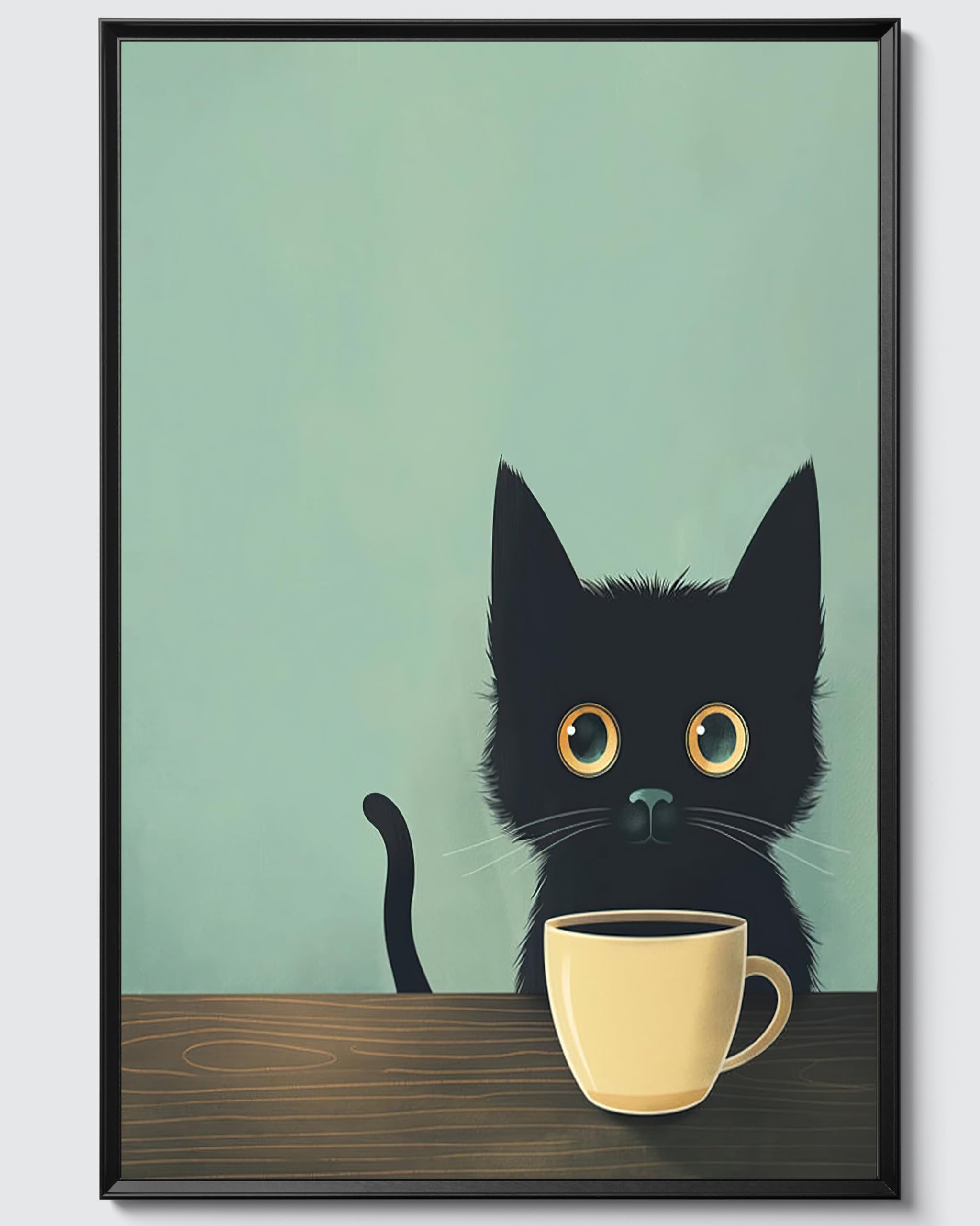 Amazon.com: Yaneiro Fun Black Cat Wall Art Abstract Black Cat Drinking ...