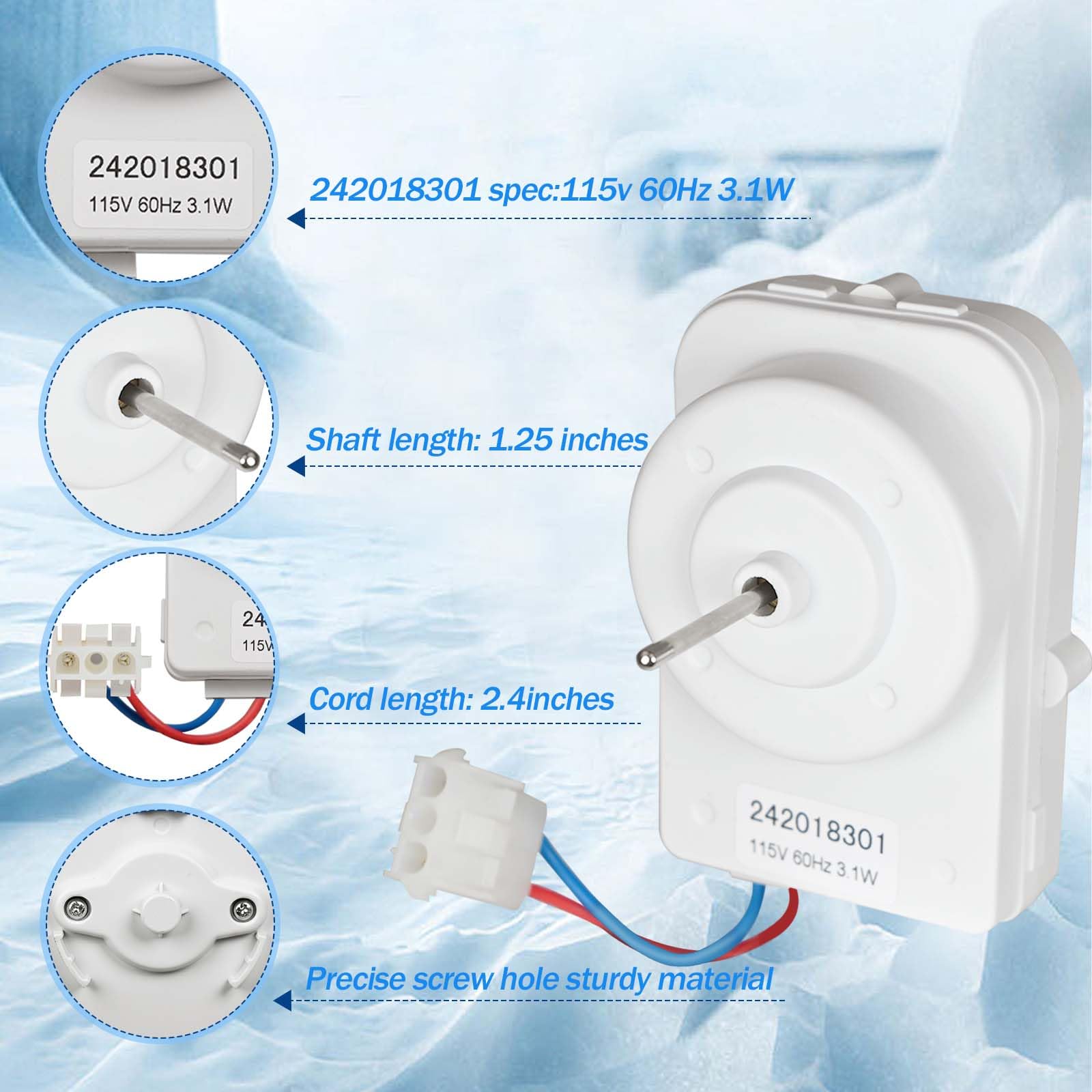 242018301 242018304 Refrigerator Condenser Fan Motor Replace 297279502 ...