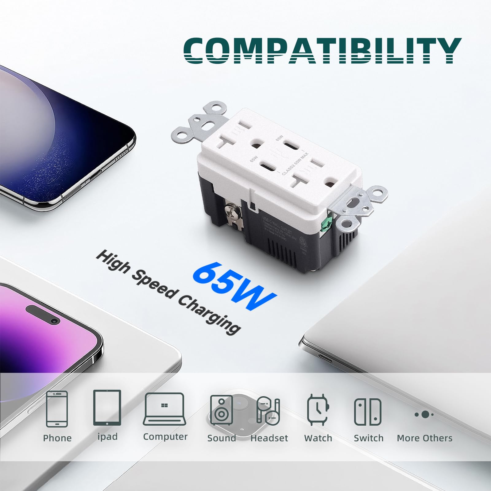 Snapklik.com : TOPELER USB Wall Outlet, PD 65W GaN Charger Receptacles ...