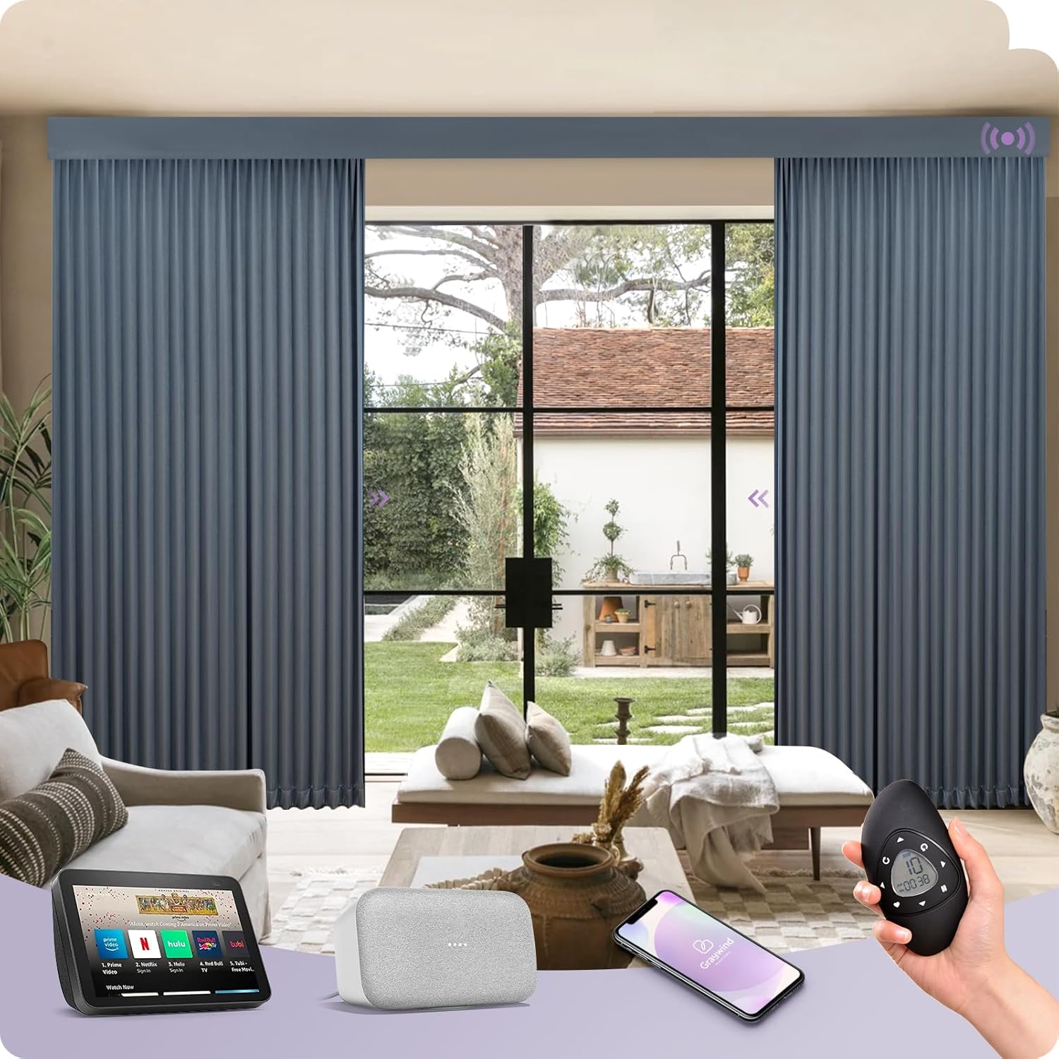 Amazon.com: Graywind Hardwired Smart Curtains Compatible with Alexa ...