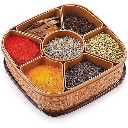 Kitchenwell Plastic Square 7 Sections Multipurpose Masala Rangoli Dabba ...